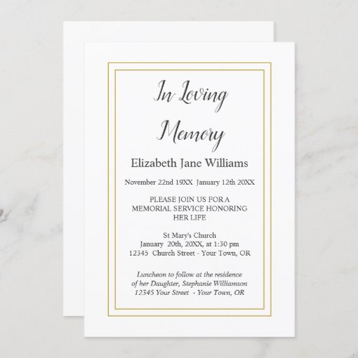 Memorial Service Invitations | Simple Elegant | Zazzle