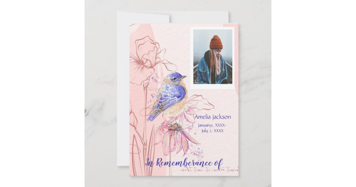 Memorial Service Invite Bluebird Garden Bird | Zazzle