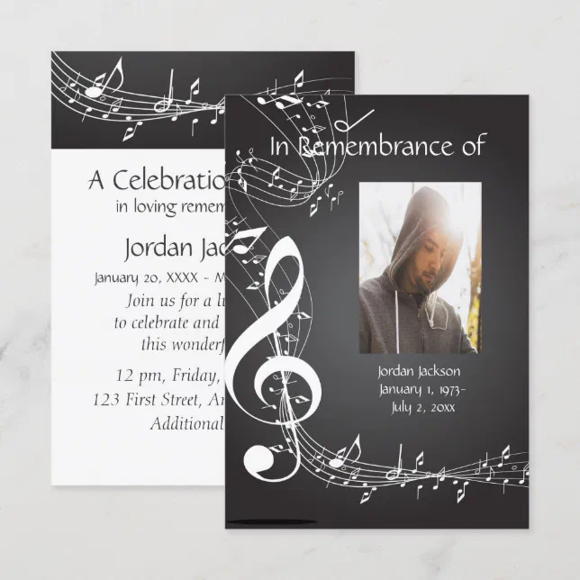 Memorial Service Invite Music Notes Custom | Zazzle