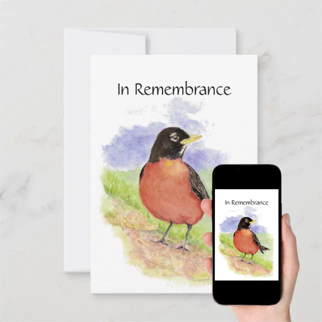 Memorial Service Invite Watercolor Robin Bird | Zazzle