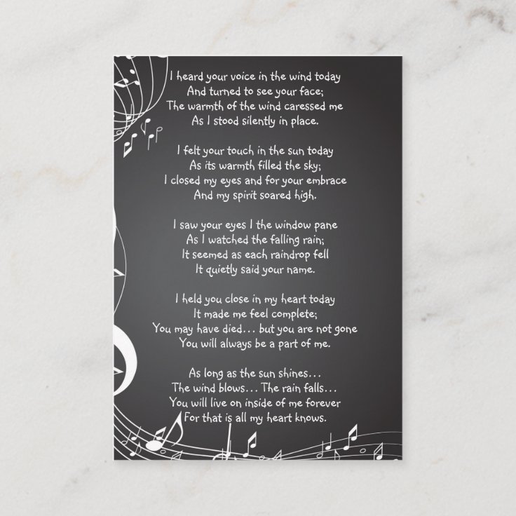 Memorial Service Music Notes Keepsake Business Card | Zazzle