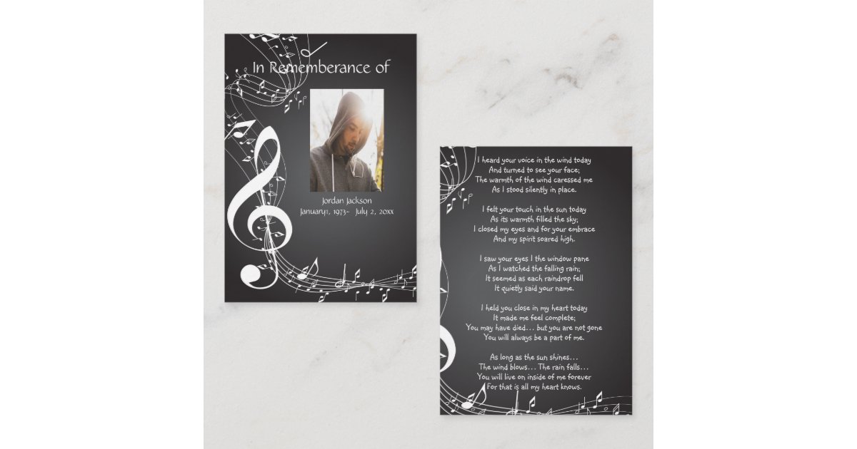 Memorial Service Music Notes Keepsake Business Card | Zazzle