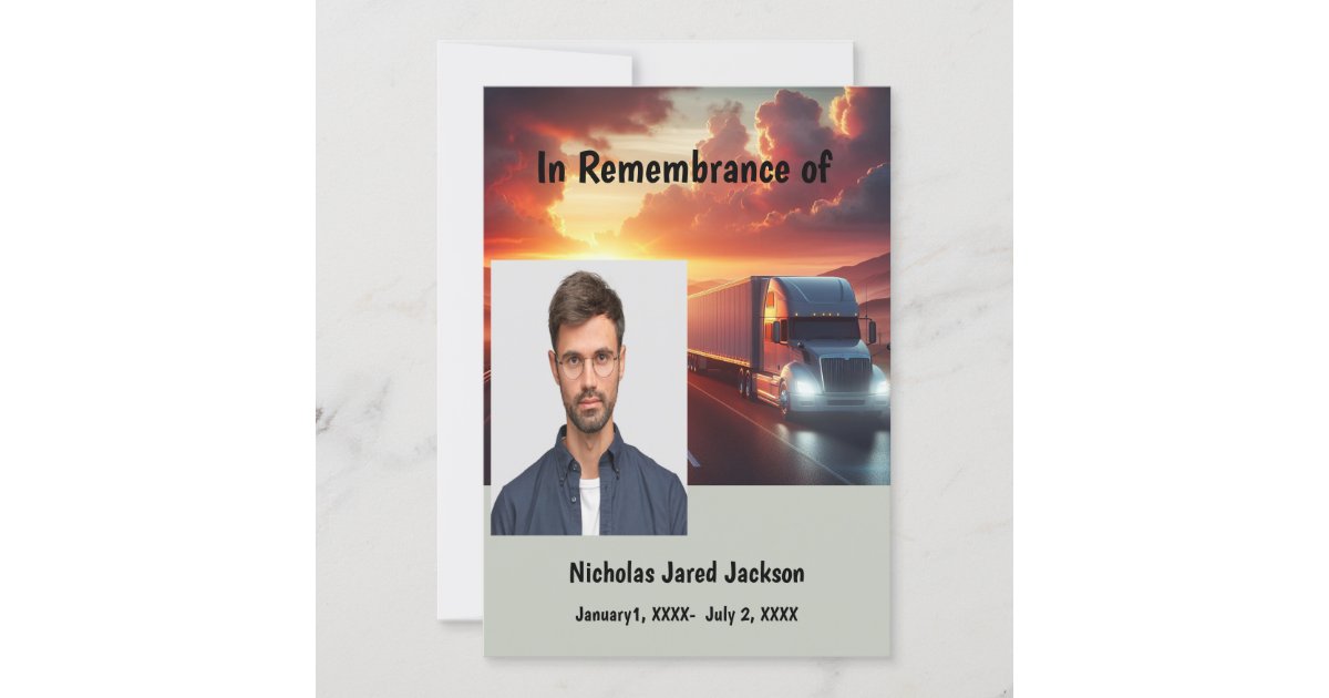 Memorial Service Pilot Semi-Truck Tractor-trailer Invitation | Zazzle