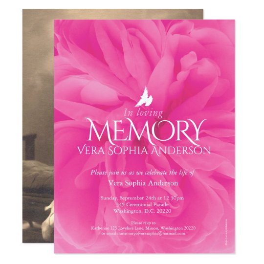 Memorial service pink rose funeral invitations | Zazzle.com