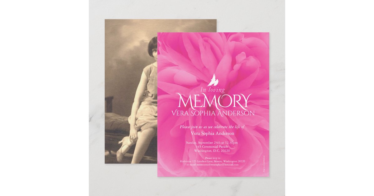 Memorial service pink rose funeral invitations | Zazzle