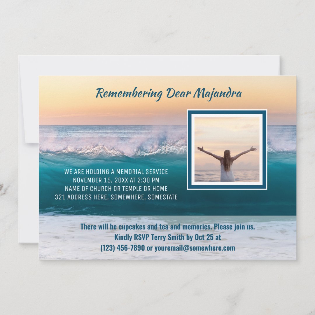 Memorial Service Sea Ocean Waves Add Your Photo Invitation | Zazzle
