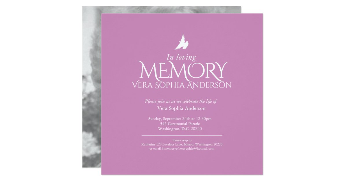 Memorial service simple white dove text funeral invitation | Zazzle.com