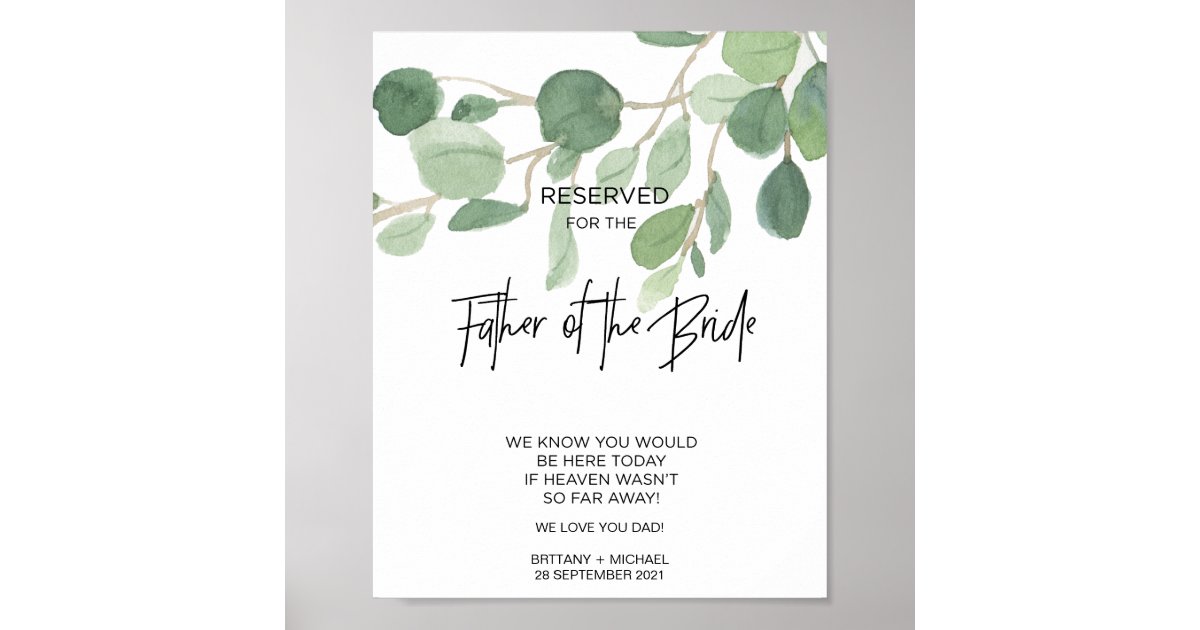 Memorial Sign for Father of the Bride Weddings | Zazzle