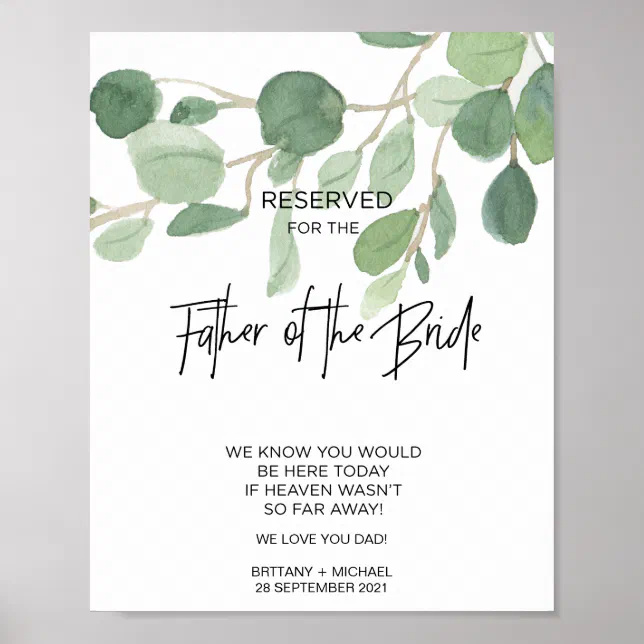 Memorial Sign for Father of the Bride Weddings | Zazzle