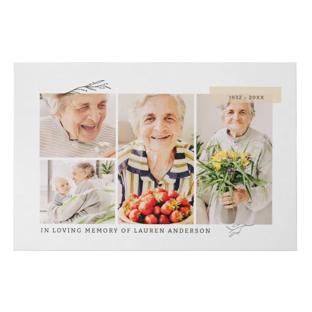 Memorial Simple Modern 4 Photo Grid Faux Canvas Print | Zazzle
