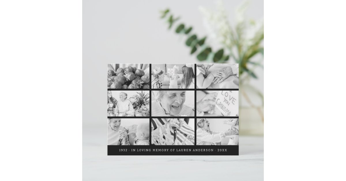 Memorial Simple Modern 9 Photos Grid Prayer Thank You Card | Zazzle