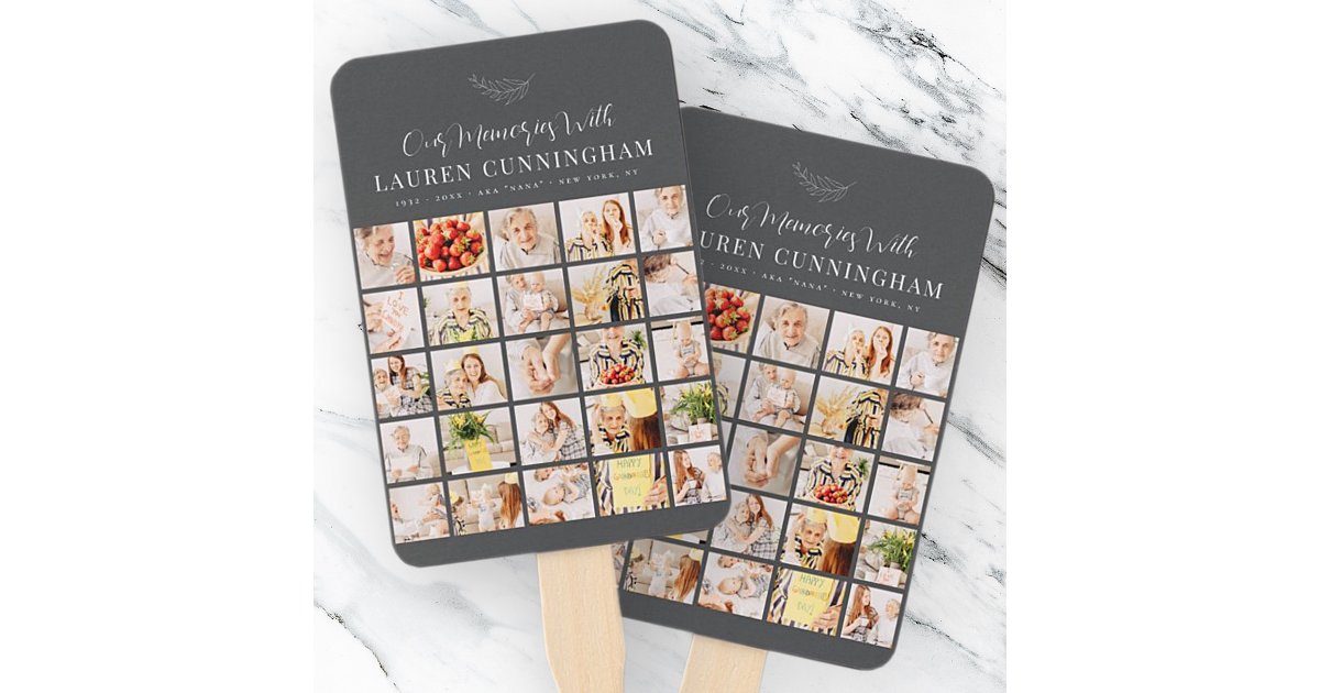 Memorial Simple Modern Minimalist 25 Photo Collage Hand Fan | Zazzle
