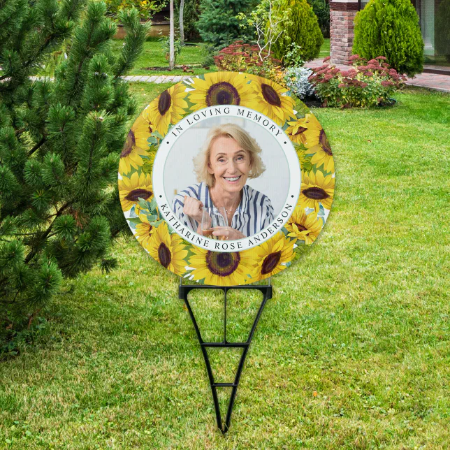 Memorial Sunflowers Custom 2 Photo Cemetery Grave Sign | Zazzle