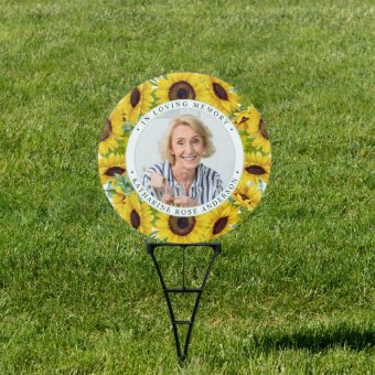 Memorial Sunflowers Custom 2 Photo Cemetery Grave Sign | Zazzle
