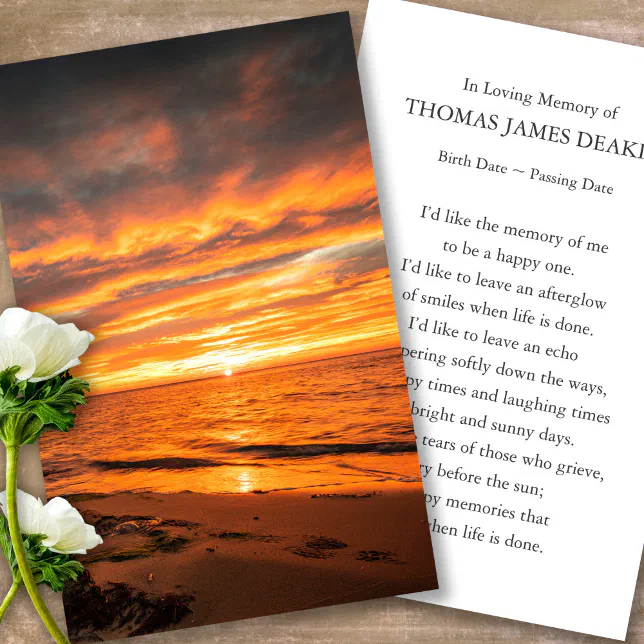 Memorial Sunrise Funeral Prayer Sympathy Cards | Zazzle