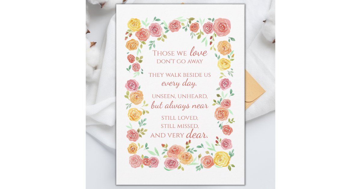 Memorial Sympathy Poem with Roses Frameable | Zazzle