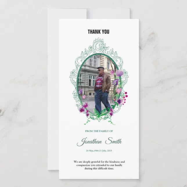 Memorial Thank You Photo Card | Zazzle