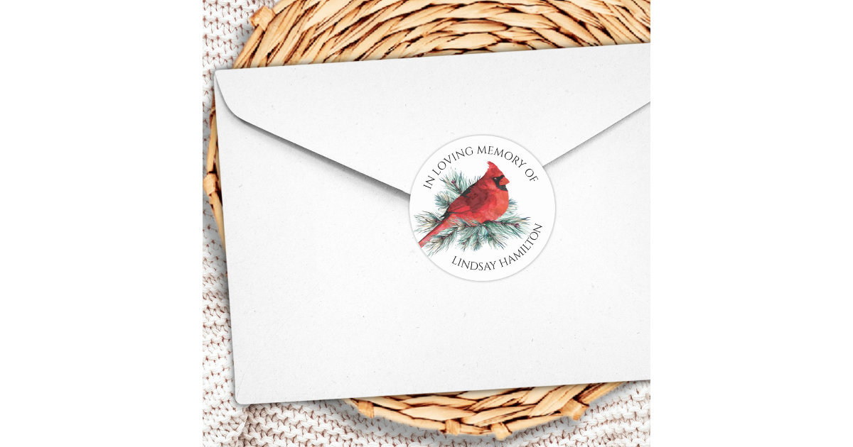 Memorial Watercolor Cardinal Pine Classic Round Sticker | Zazzle