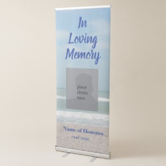 Memorial with beach scene and photo retractable banner | Zazzle