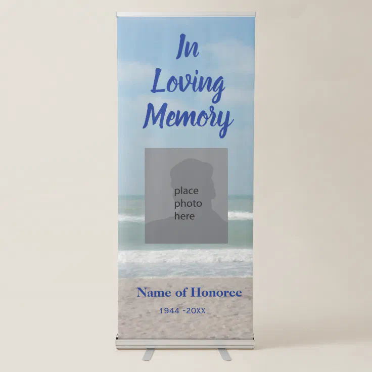 Memorial with beach scene and photo retractable banner | Zazzle