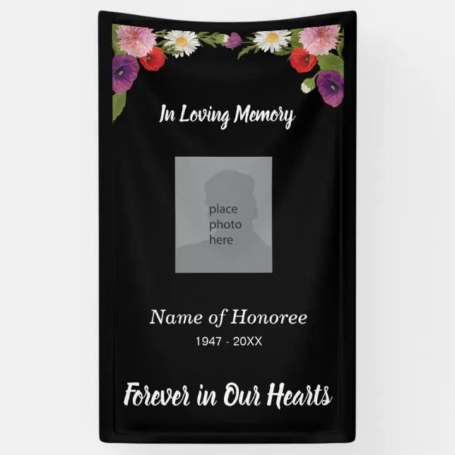 Memorial with floral border and photo banner | Zazzle
