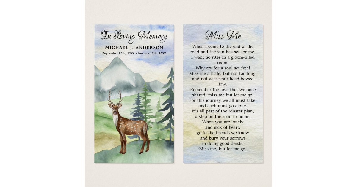 Memorial Woodland Deer Funeral Prayer Card Poem | Zazzle