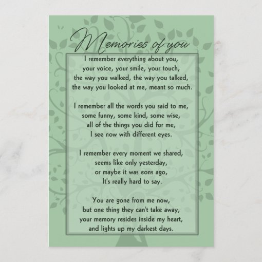Memories of You Memorial / Remembrance Custom Card | Zazzle