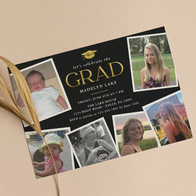 Memory Board Photo Collage Grad Party Invitation | Zazzle
