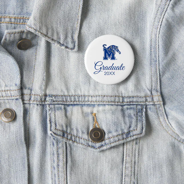 Memphis Tigers Mascot with Block M Logo Button | Zazzle