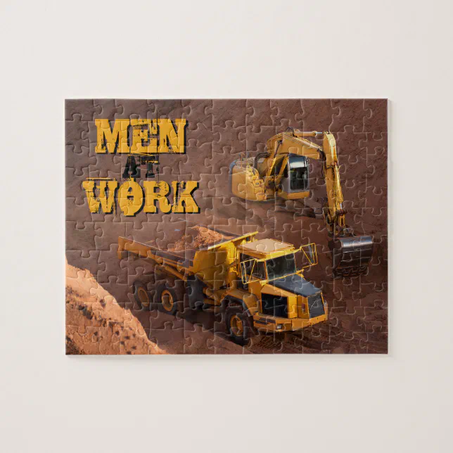 Men at Work Digger and Dump Truck Jigsaw Puzzle | Zazzle