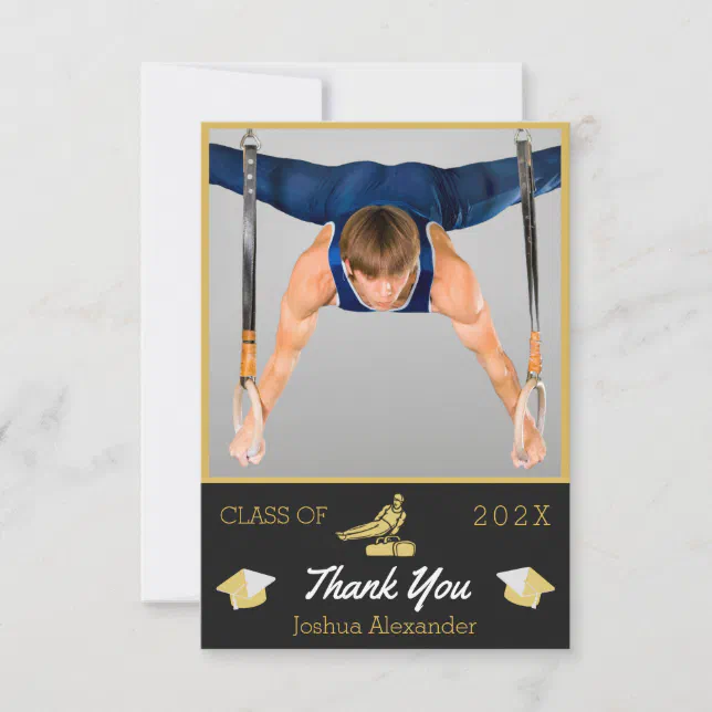 Men Gymnast Modern Photo graduation class of Thank You Card | Zazzle