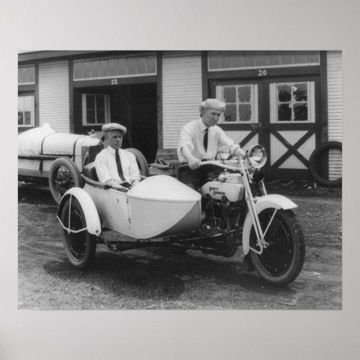 Men on Harley Davidson Motorcycle with Sidecar Poster | Zazzle.com