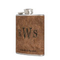 Men"s Rustic Monogram Faux Leather Buffalo Brown Flask | Zazzle
