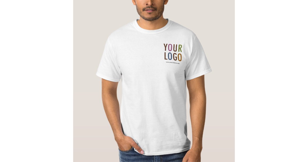 Men White Value T-Shirt with Custom Company Logo | Zazzle