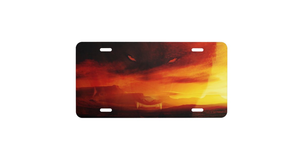 Menacing wolf sunset license plate | Zazzle