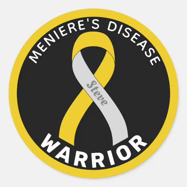 Meniere's Disease Warrior Ribbon Black Classic Round Sticker | Zazzle