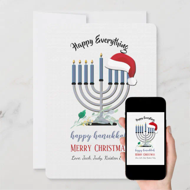 Menorah and Santa Hat Holiday Card | Zazzle