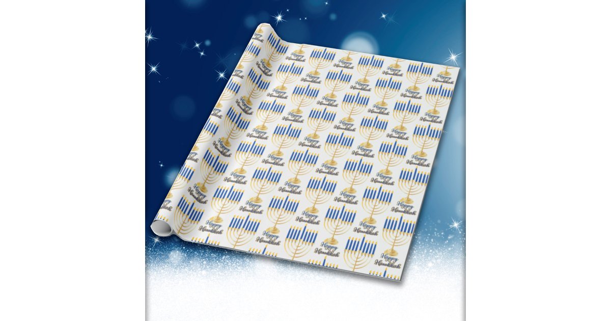 Menorah with Lights Happy Hanukkah Wrapping Paper | Zazzle