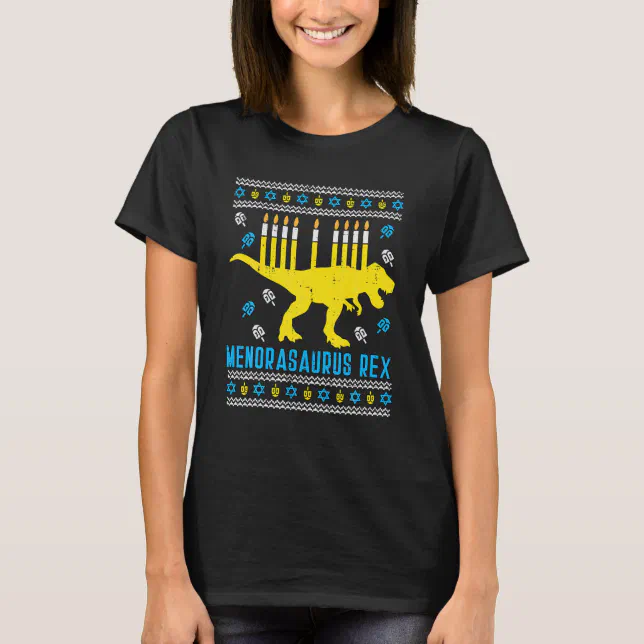 Menorasaurus Rex Trex Menorah Ugly Hanukkah T-Shirt | Zazzle