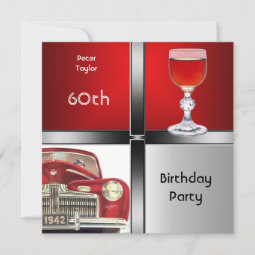 Mens 60th Birthday Party Red Metal Silver Red Car Invitation | Zazzle
