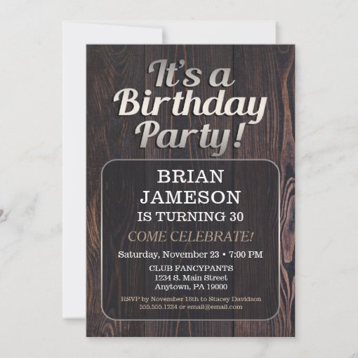 Mens Birthday Party Invitation For Man Adult Male | Zazzle