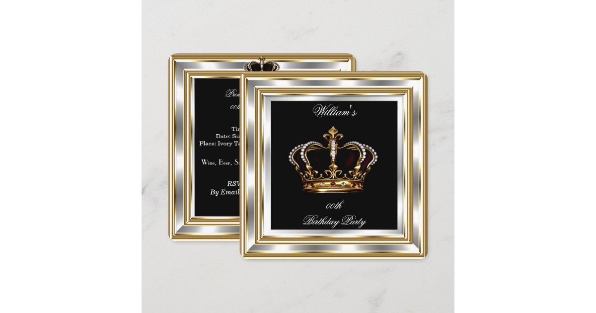Men's Black Gold Silver Birthday Prince King 2 Invitation | Zazzle