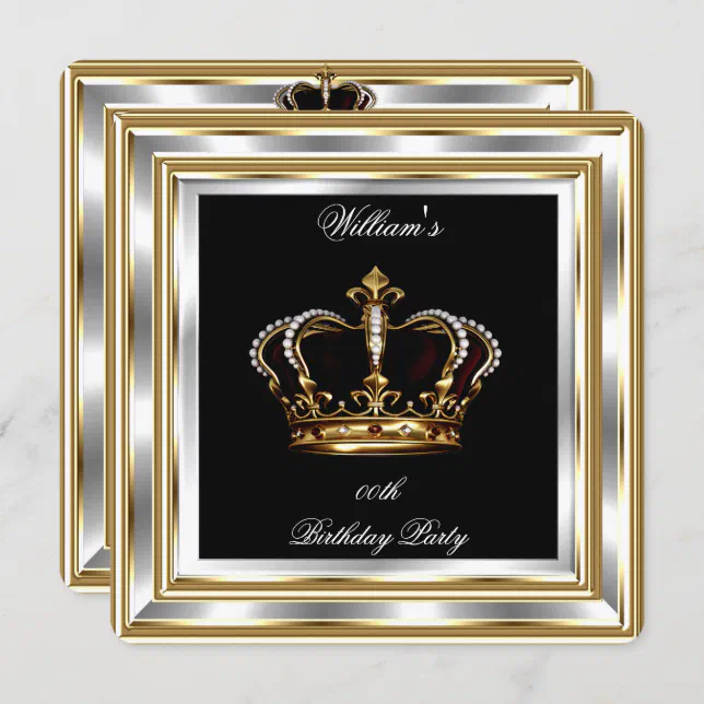 Men's Black Gold Silver Birthday Prince King 2 Invitation | Zazzle