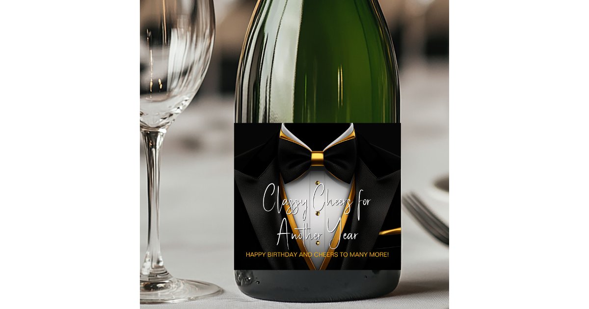 Mens Black Gold Tuxedo Champagne Label | Zazzle