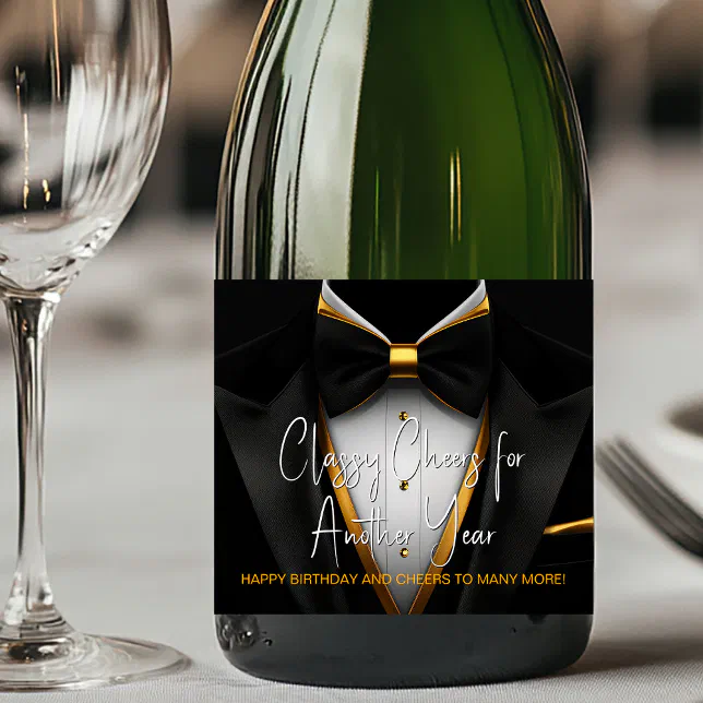 Mens Black Gold Tuxedo Champagne Label | Zazzle