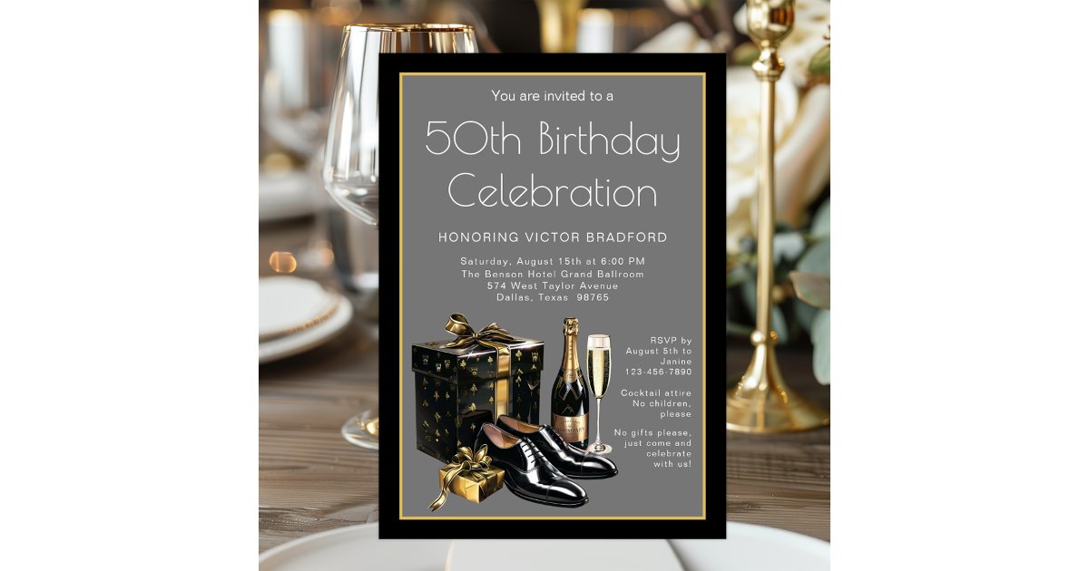 Mens Black Tie Formal Birthday Party Invitation | Zazzle