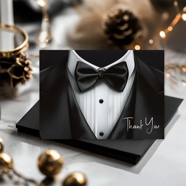 Mens Black White Tuxedo Birthday Party Thank You Card | Zazzle