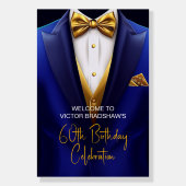 Mens Blue Gold Tuxedo Birthday Party Welcome Sign | Zazzle