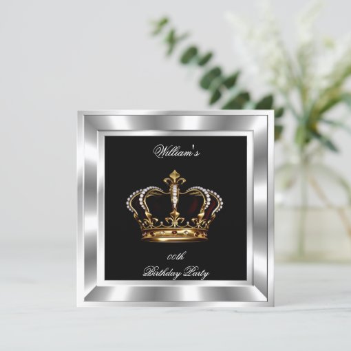 Men's Elegant Black Silver Birthday Prince King Invitation | Zazzle