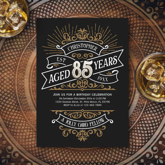 Mens Funny Whiskey 85th Birthday Invitation | Zazzle